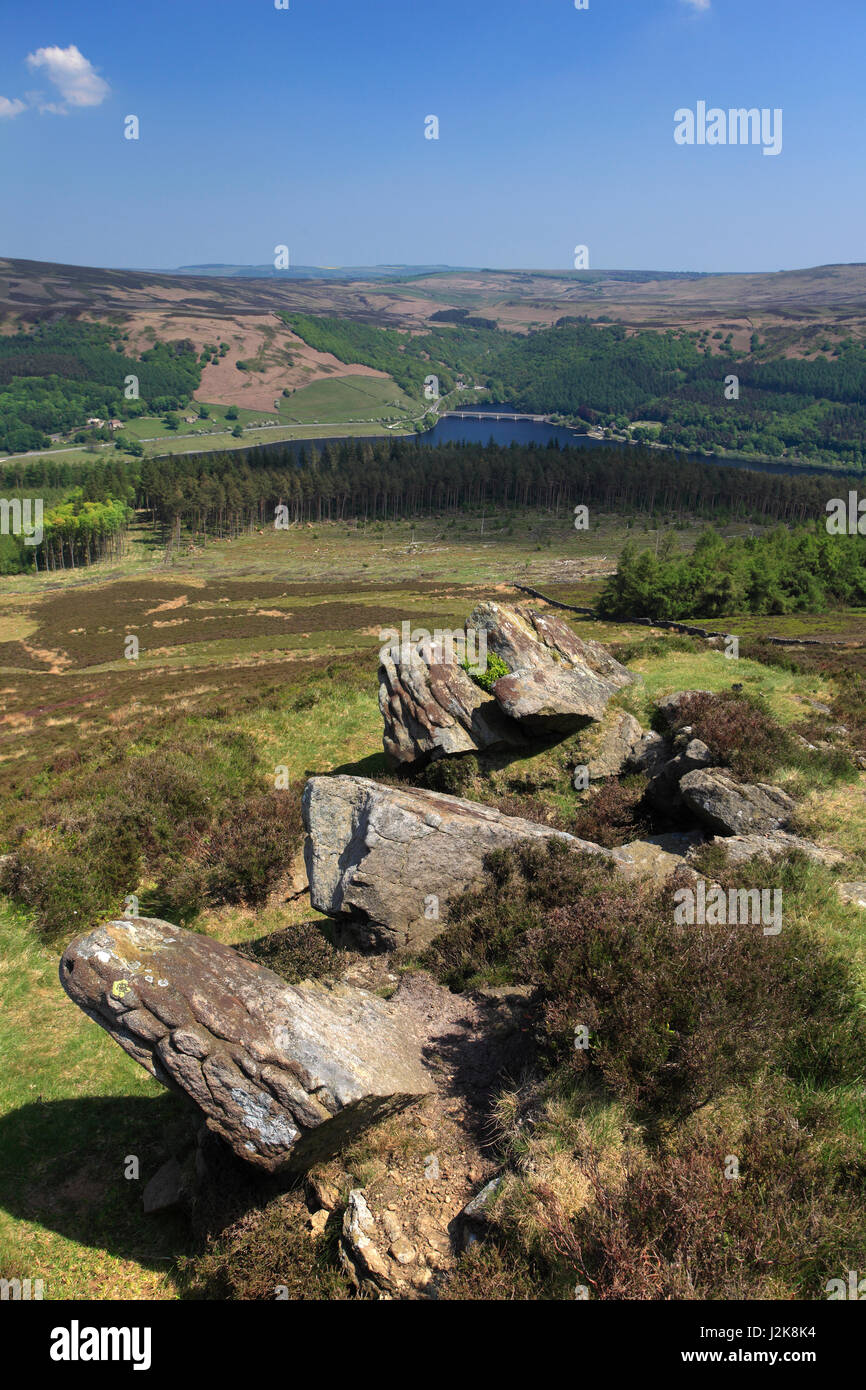 Summer view from Win Hill over Ladybower reservoir, Derwent Valley ...