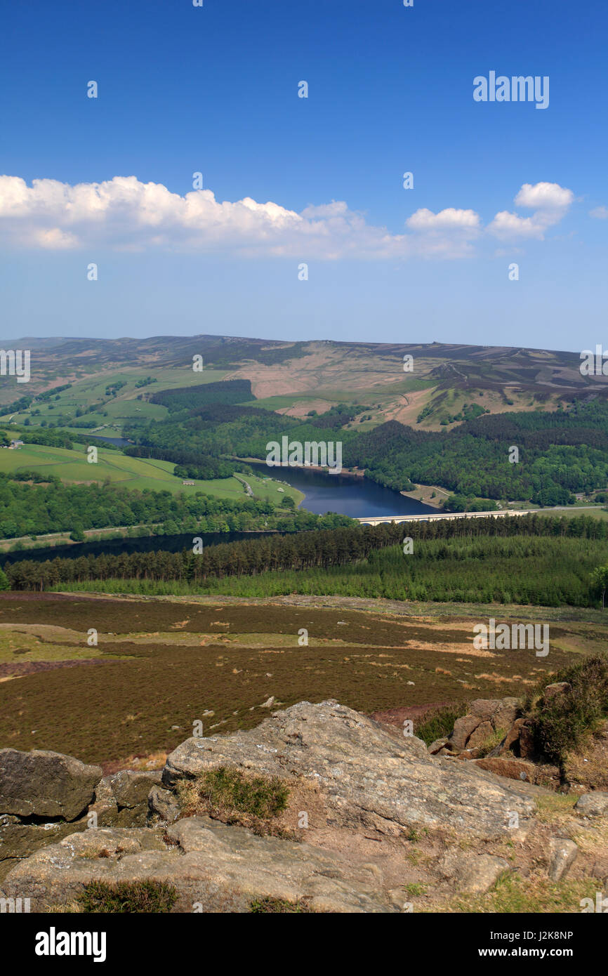 Summer view from Win Hill over Ladybower reservoir, Derwent Valley ...