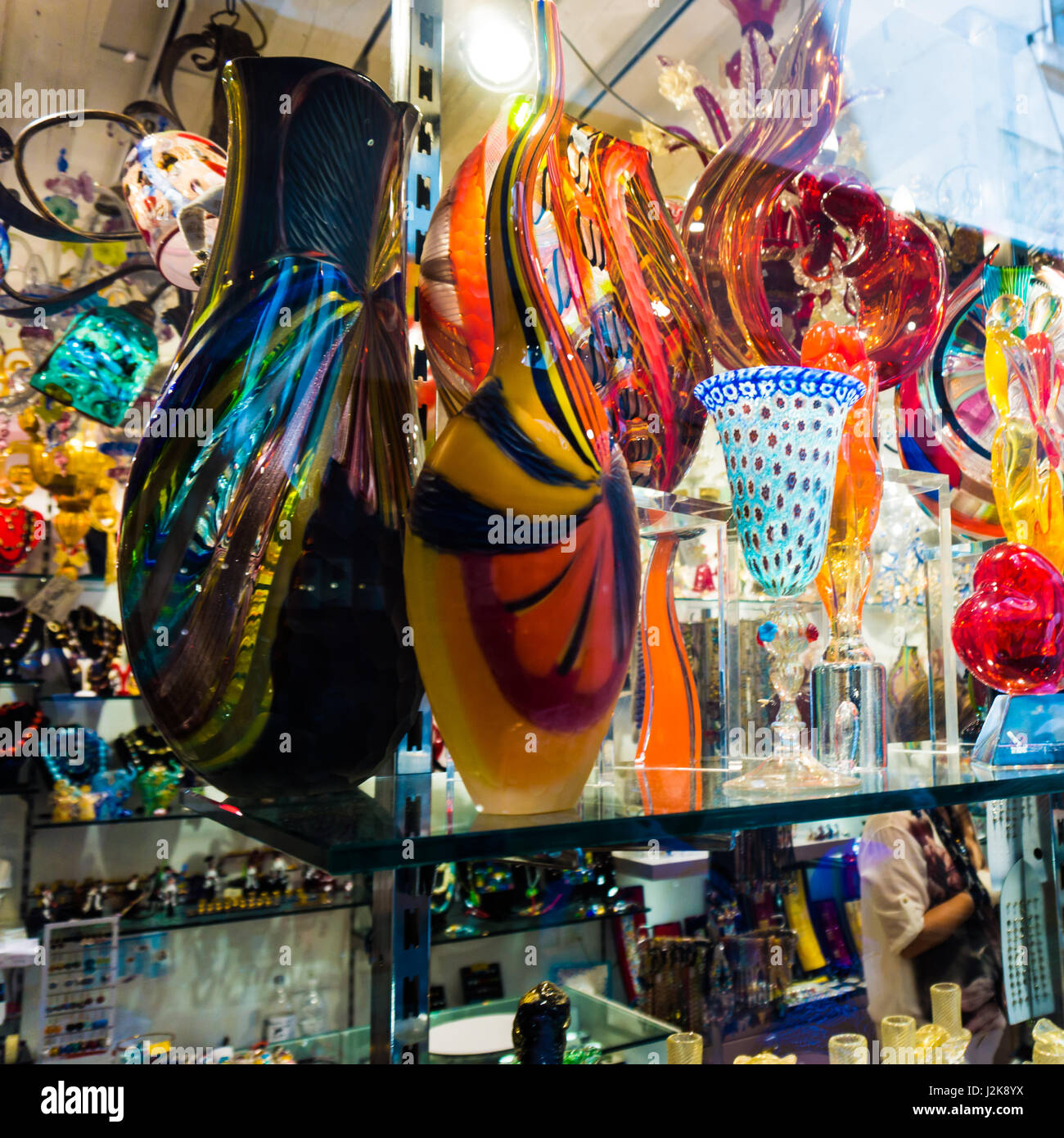 VENICE, ITALY - JUNE 1, 2014: Murano glass on display in window shop in ...