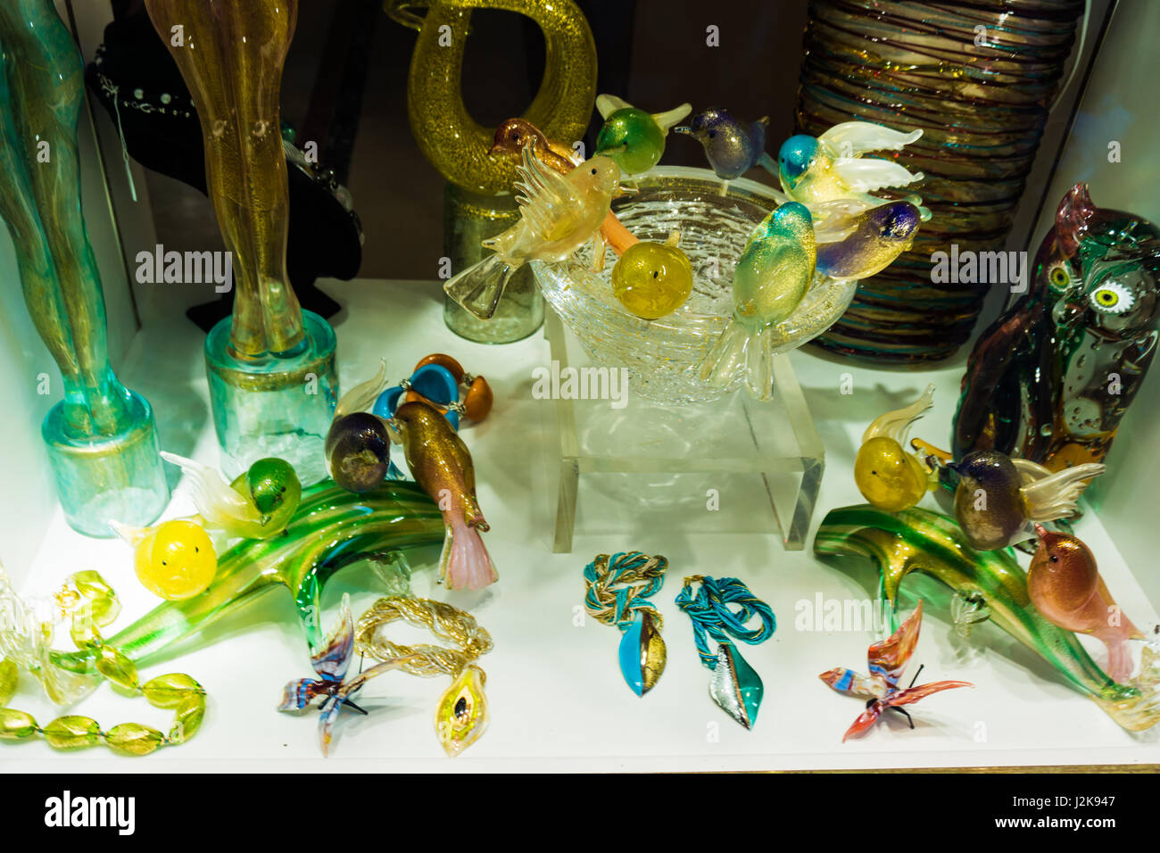 VENICE, ITALY - JUNE 1, 2014: Murano glass on display in window shop in ...