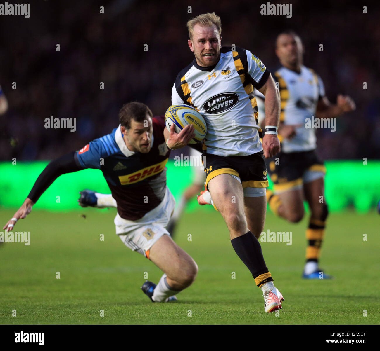 Wasps' Dan Robson breaks free to score the first try during the Aviva ...
