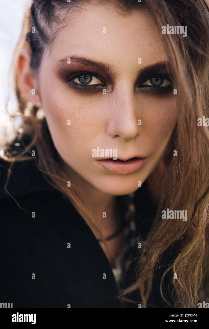 Close-up portrait of the pretty grunge (rock) girl Stock Photo - Alamy
