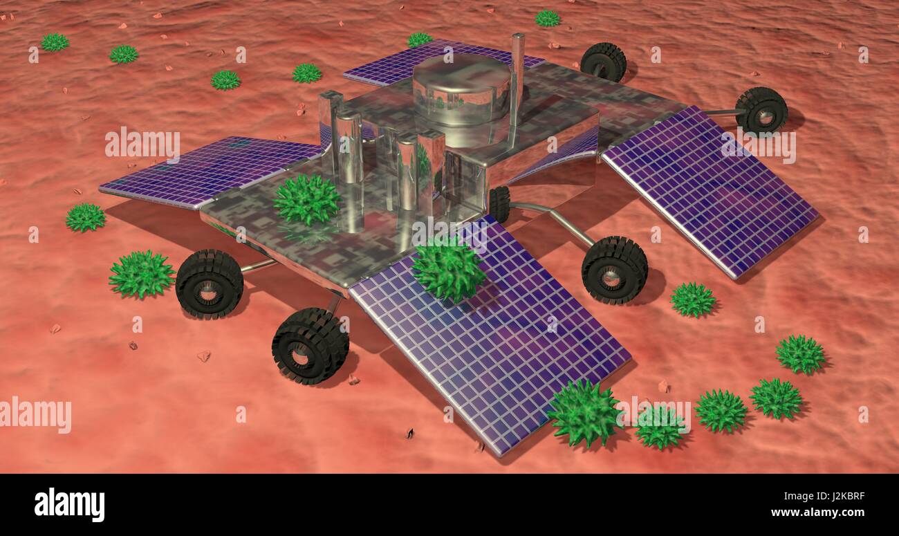 Curious Alien life forms crawling over unmanned robotic land rover ...