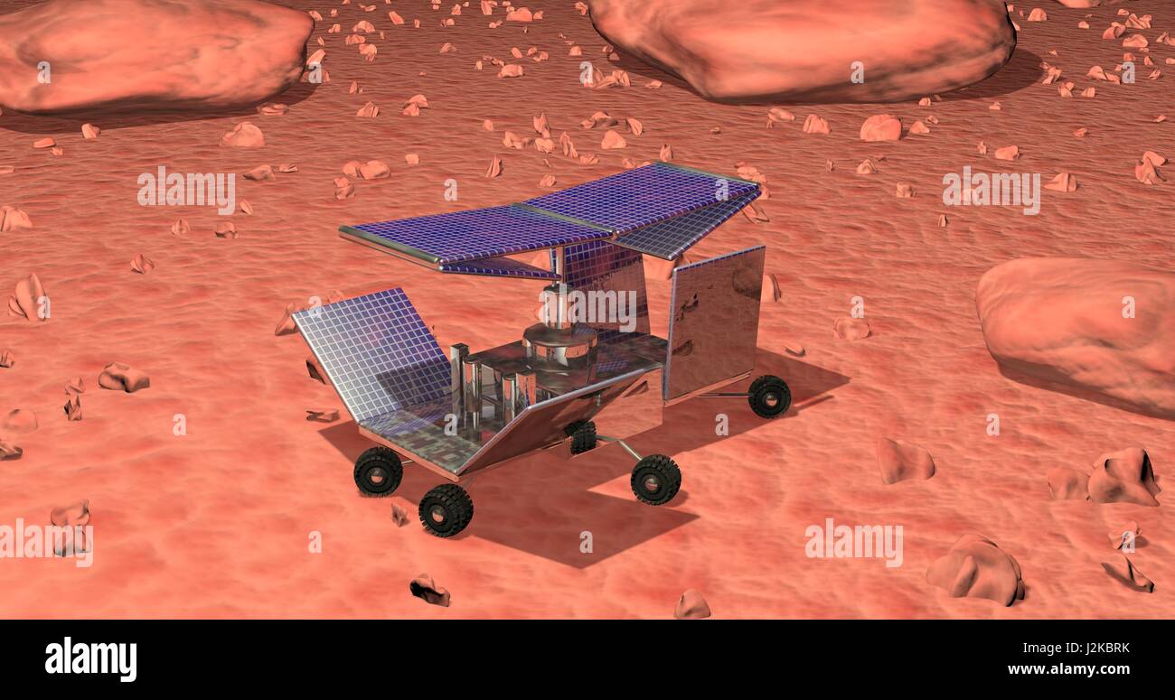Martian land rover, planet probe unfolding solar panels to gather sun ...