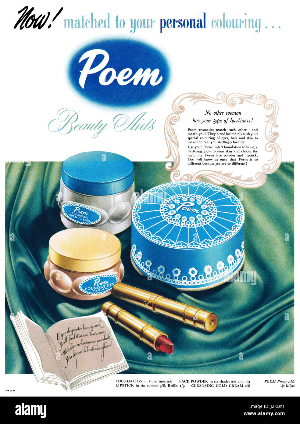1950 British advertisement for Poem Cosmetics by Icilma Stock Photo - Alamy