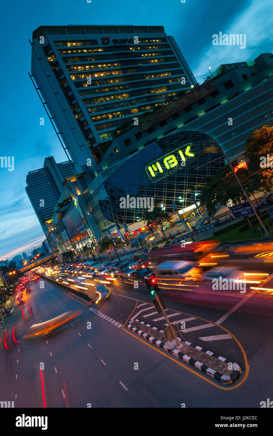 Artistic diagonal composition of a shopping center with rush hour ...