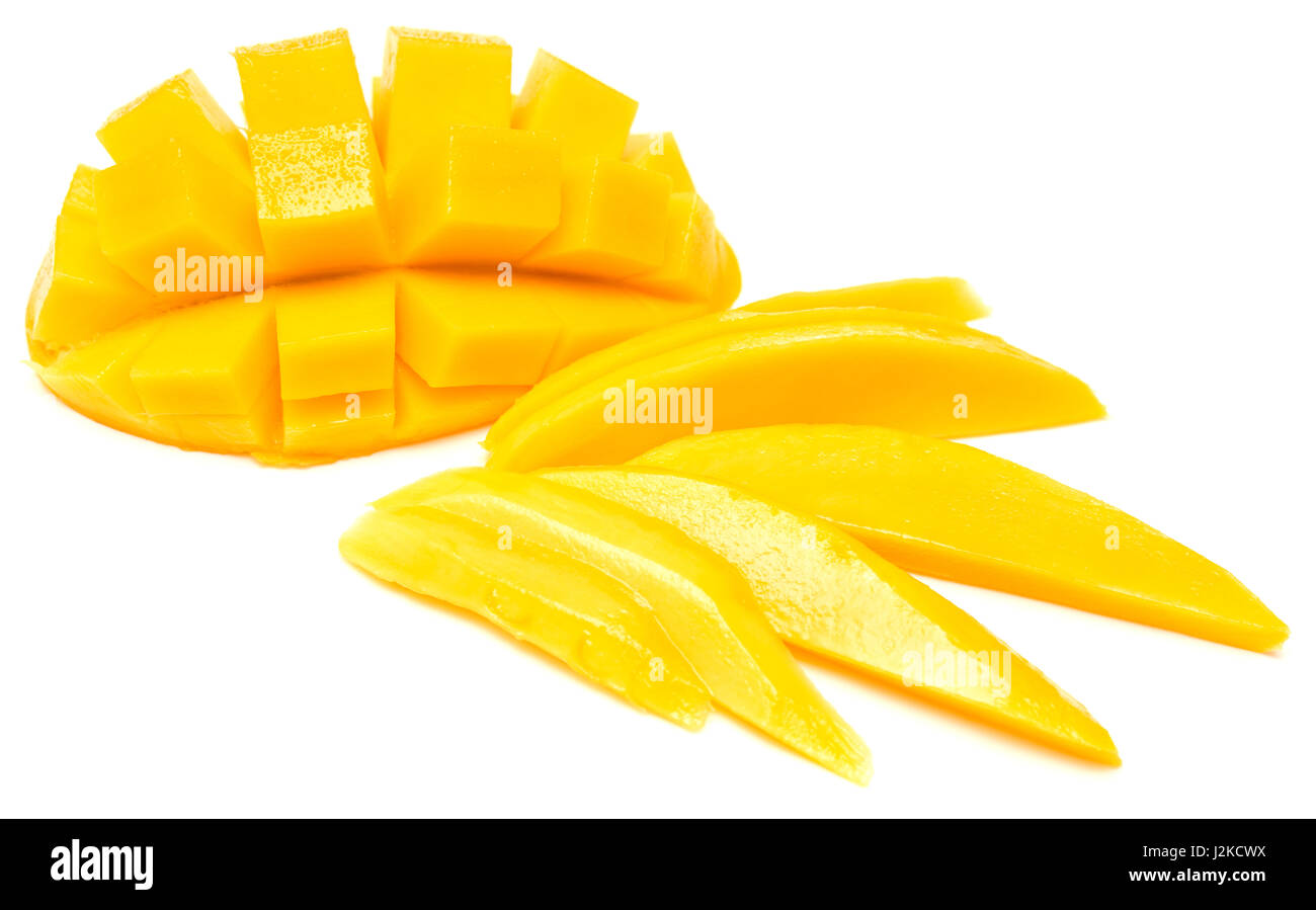 Mango slices isolated on white background Stock Photo - Alamy