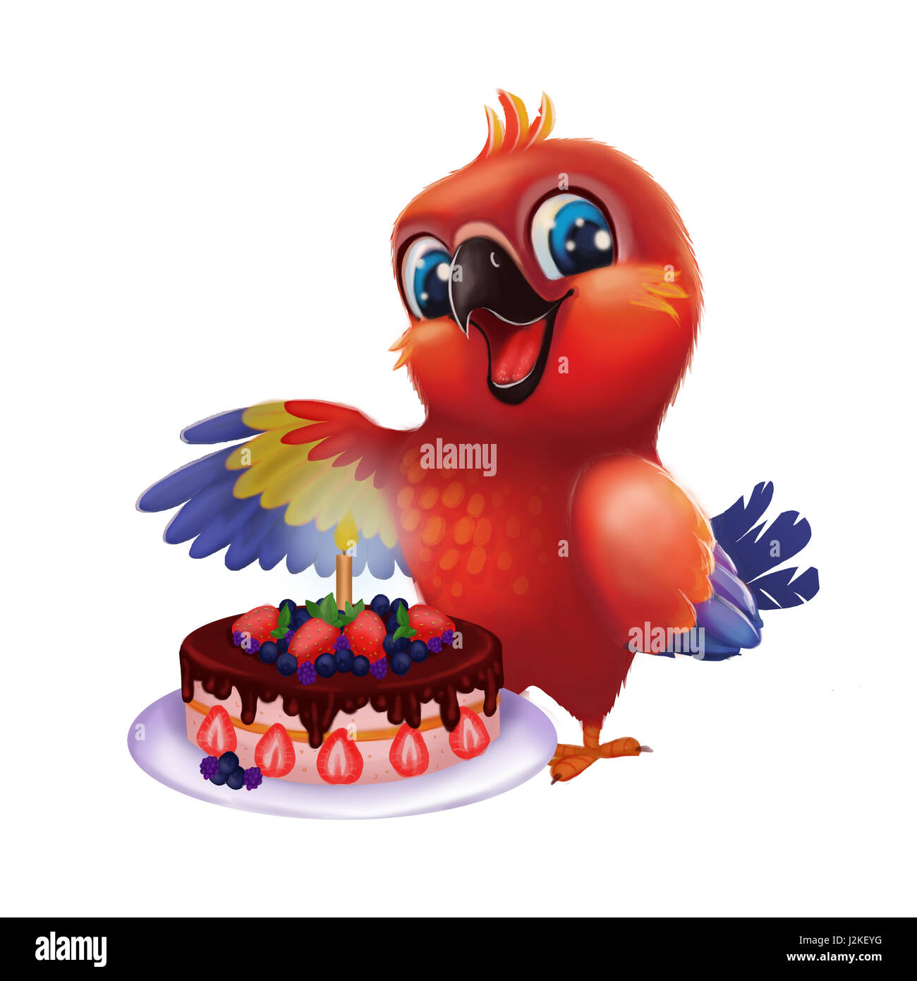 Smiling, Happy Parakeet Parrot Presenting Party Cake to Friend - Kids ...