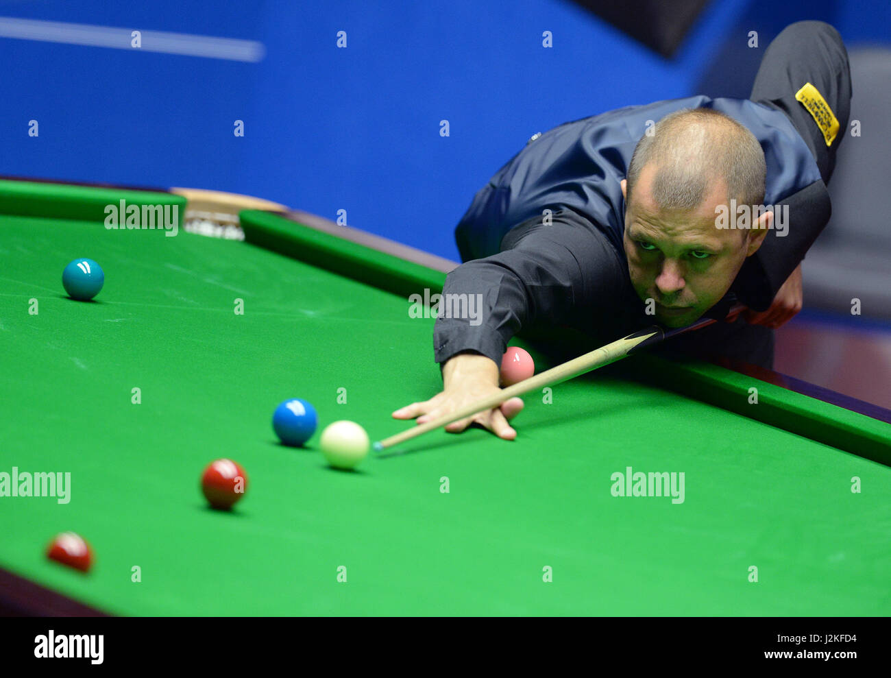 Barry Hawkins at the table in his semi final match against John Higgins ...