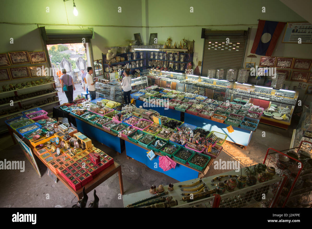 shops in the inside of the patuxai arch in the city of vientiane in ...