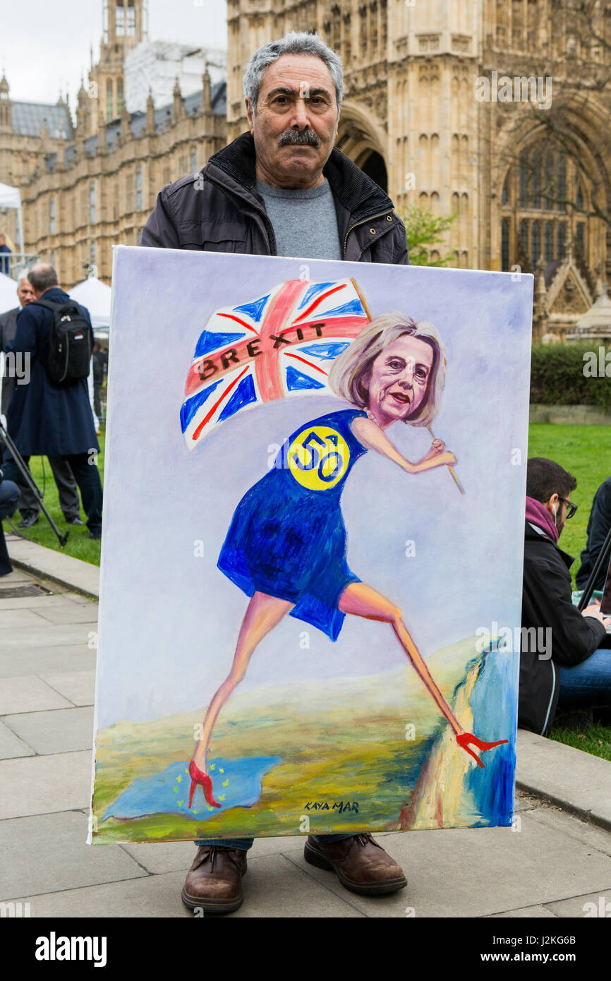 Anti Brexit supporters outside Parliament hold a Titanic themed article ...