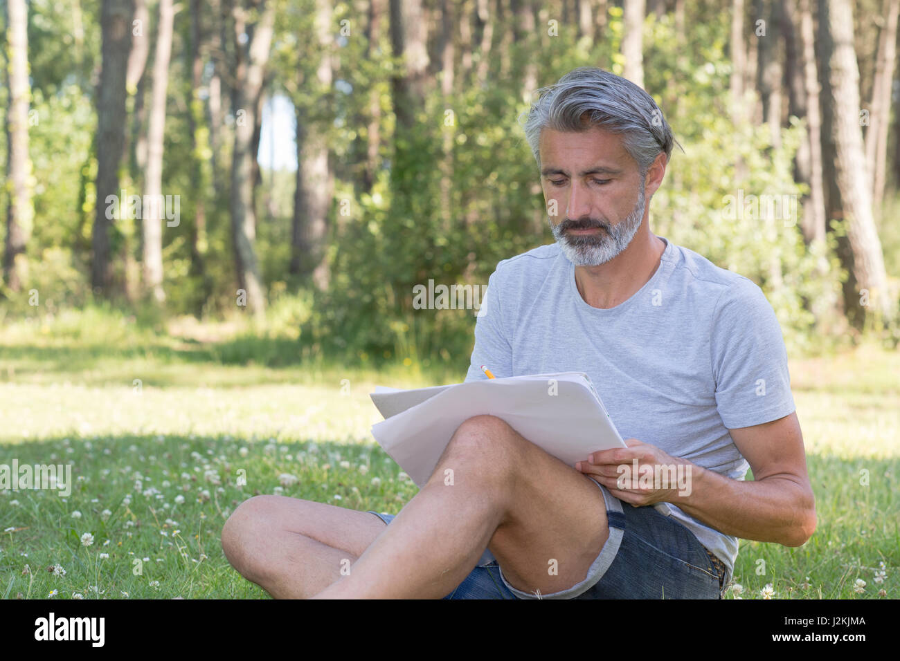 handsome man painting a spring landscape Stock Photo - Alamy