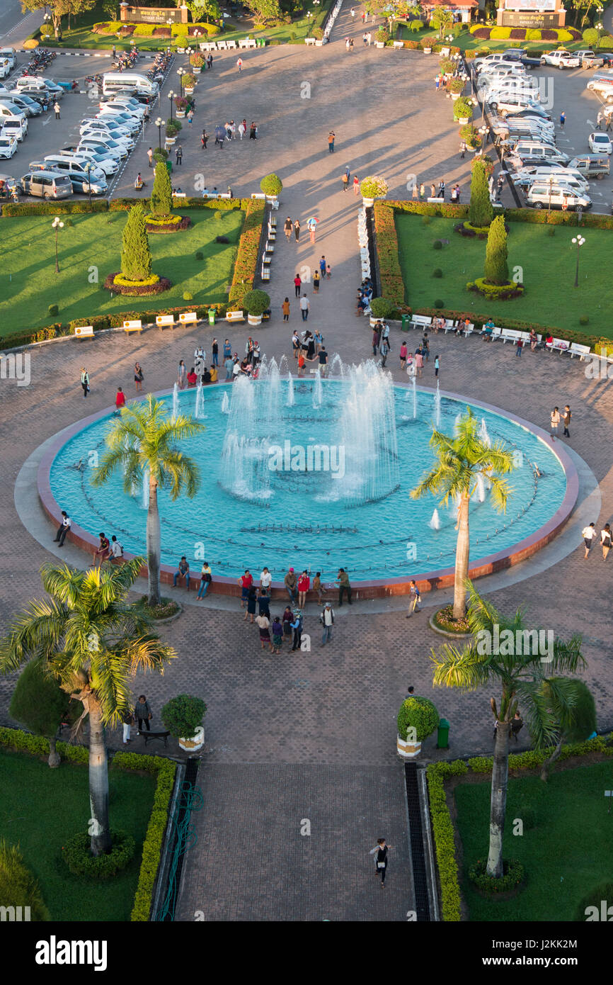 the view from the top of the patuxai arch to the Park in the city of ...