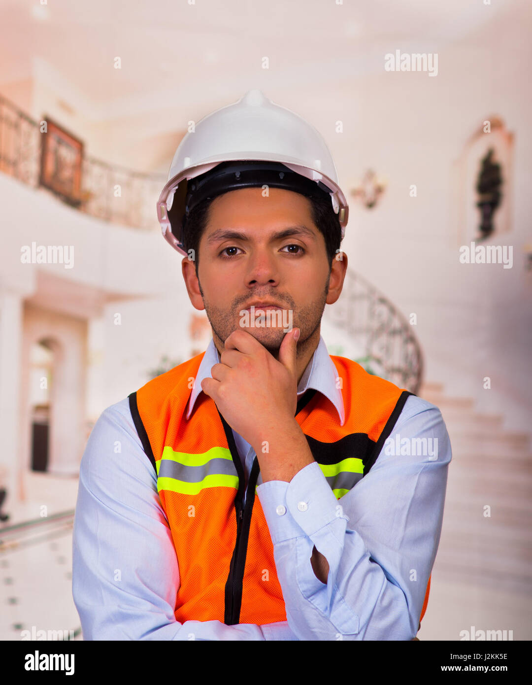 Engineer thinking at construction site Stock Photo - Alamy