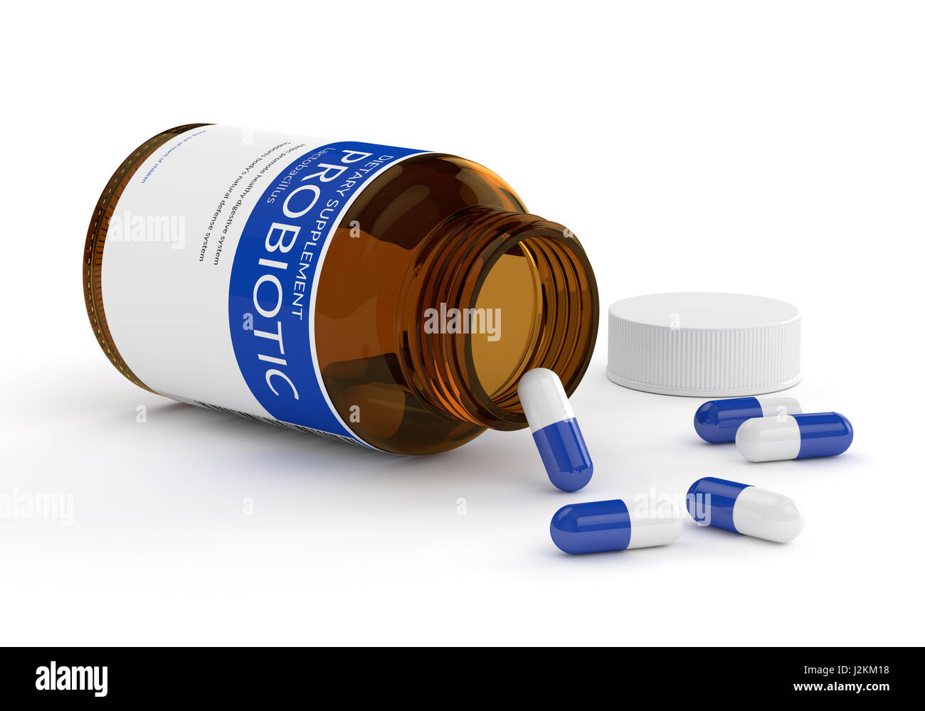 3d render of probiotic pills in bottle isolated over white background ...