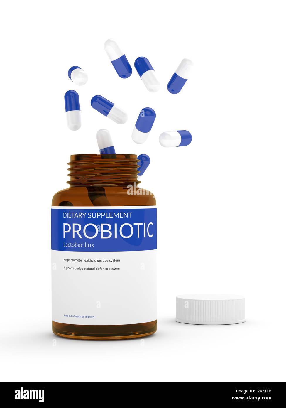 3d render of probiotic pills in bottle isolated over white background ...