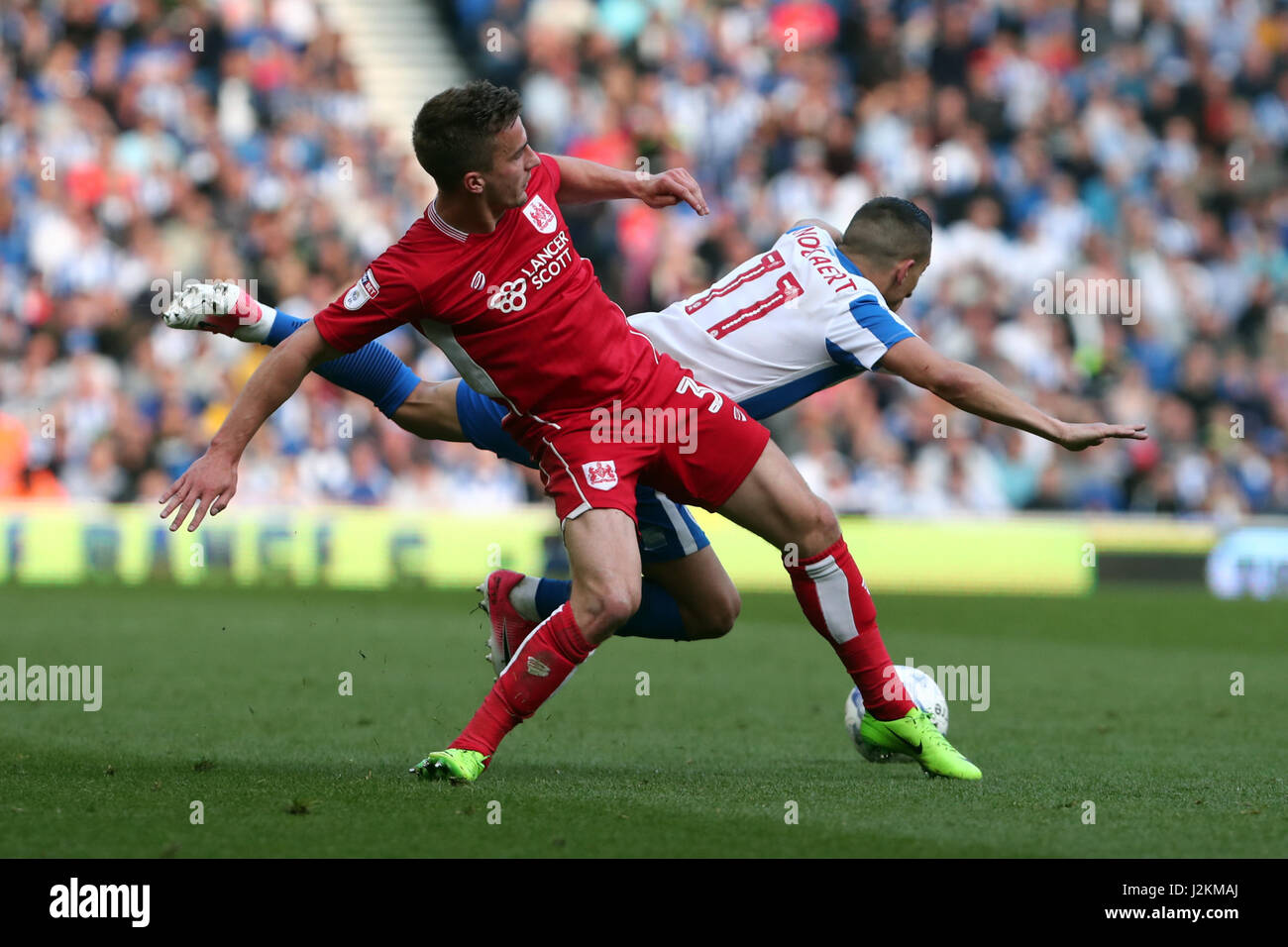 Brighton & Hove Albion's Anthony Knockaert (back) and Bristol City's ...