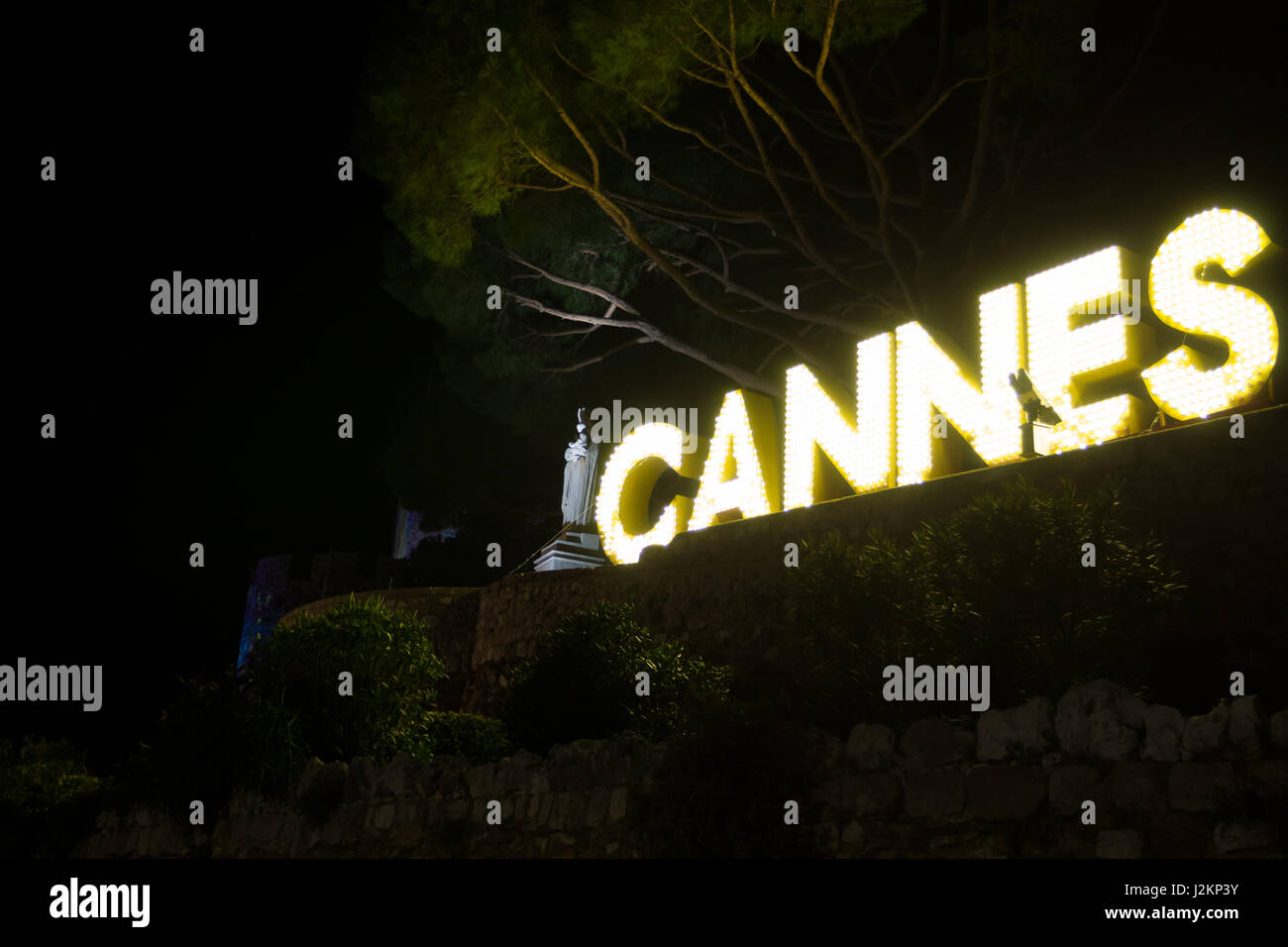Cannes written with light bulbs. Cannes landmark, France Stock Photo ...