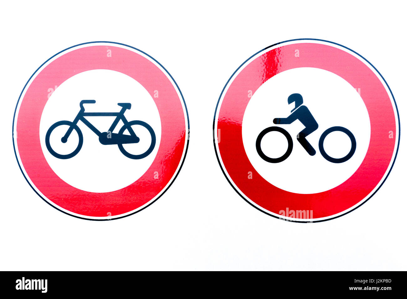 Bike and motorbike prohibition signs. Red circle with logo inside Stock ...