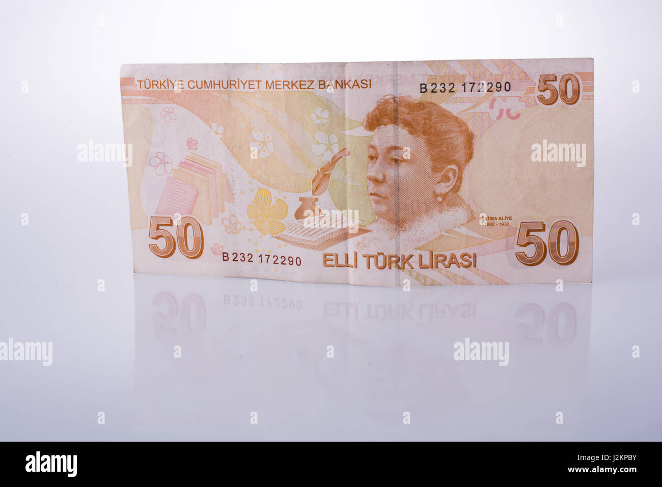 Turksh Lira banknotes of 50 Lira on white background Stock Photo - Alamy