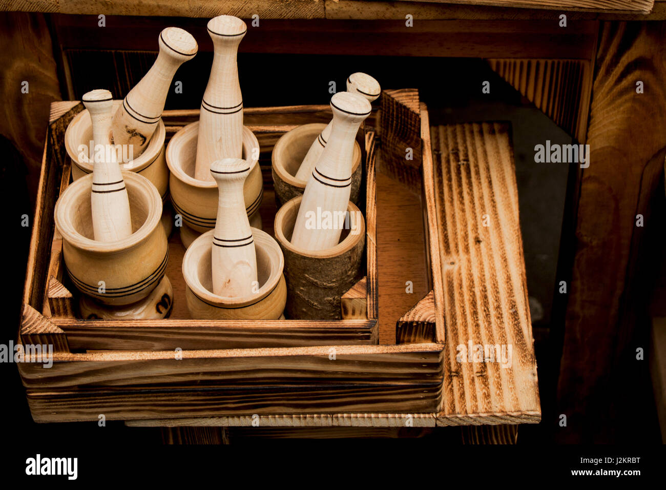 wooden mortars and pestles as a traditional kitchenware Stock Photo - Alamy