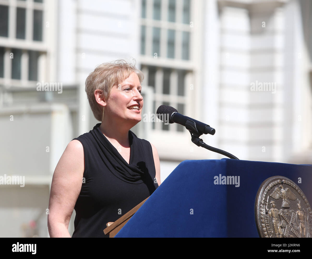 New York City, USA. 28th Apr, 2017. Liz Calloway sings Star Spangled ...