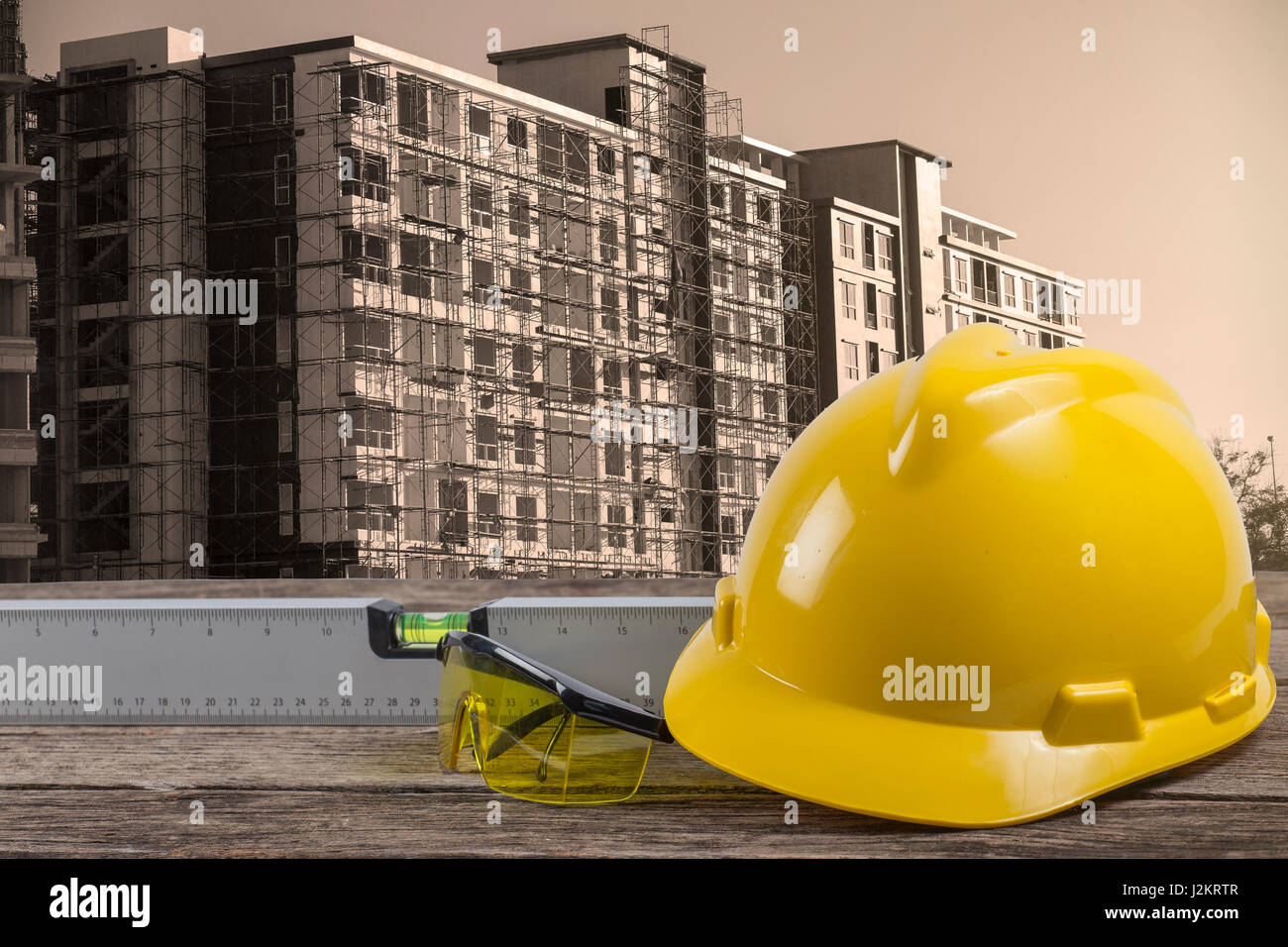 engineer working table plan at building construction site Stock Photo ...