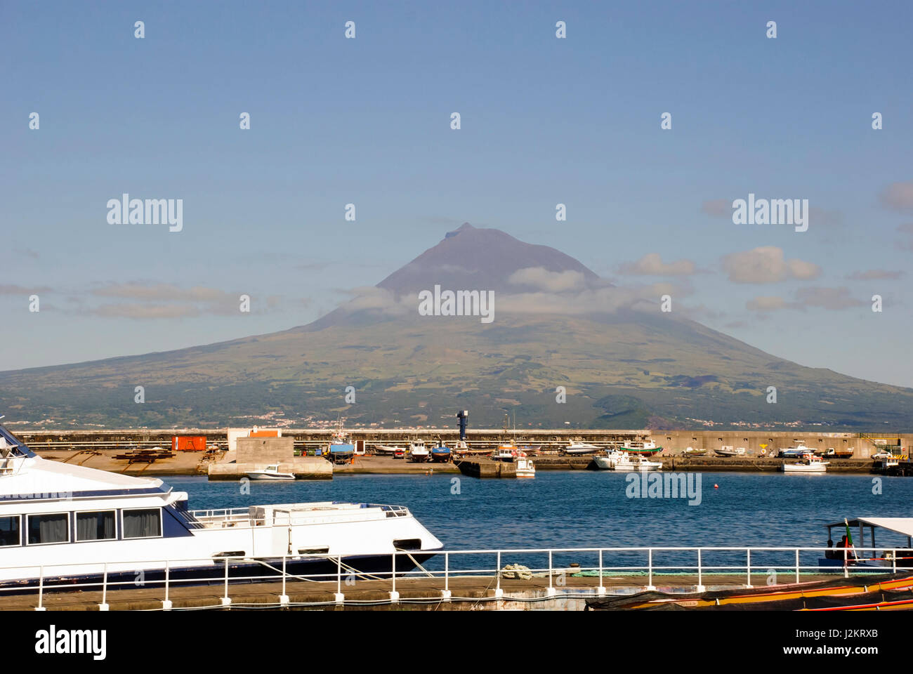 Port of Horta with Pico mountain behind, Faial island, Azores Stock ...