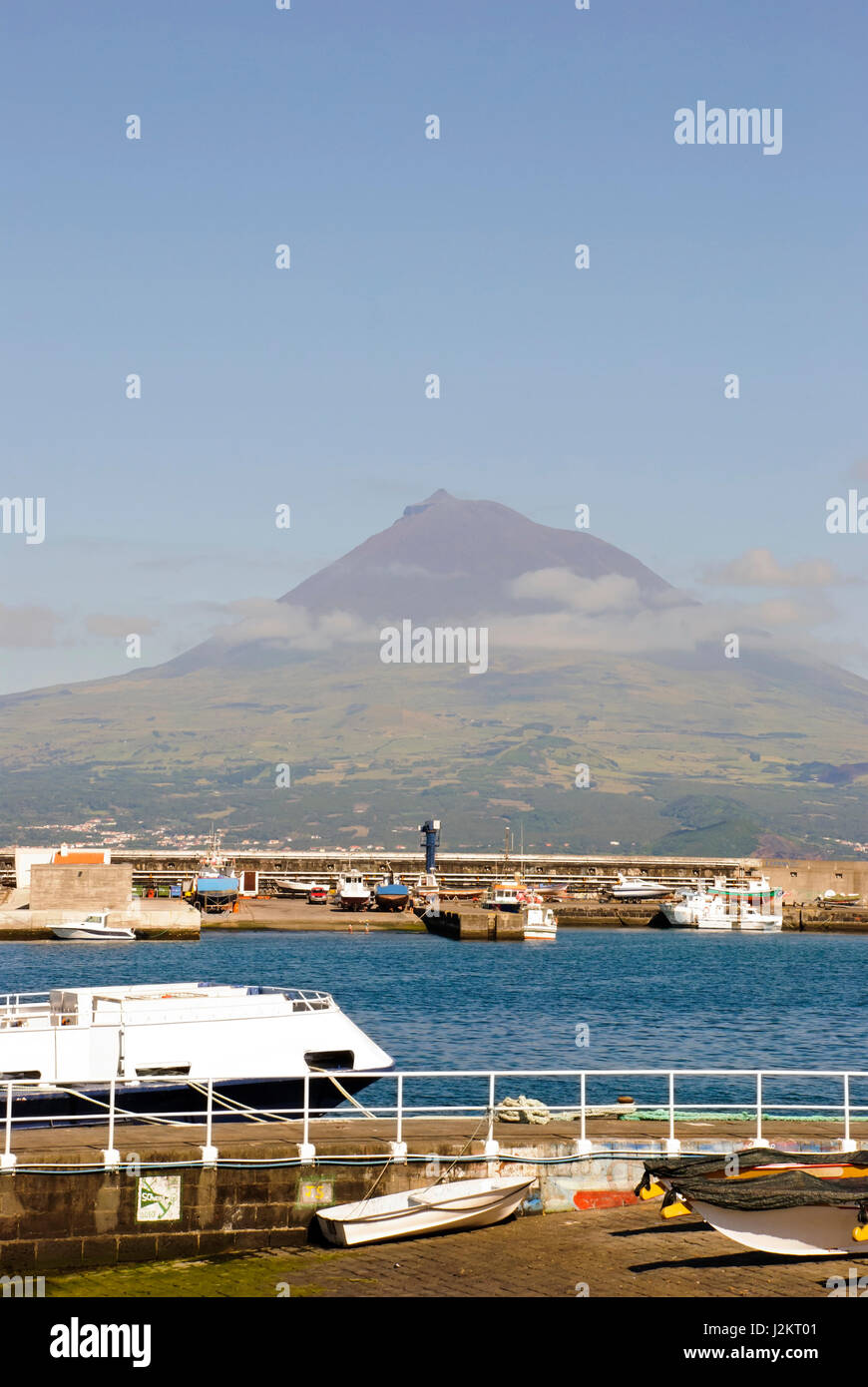 Port of Horta with Pico mountain behind, Faial island, Azores Stock ...