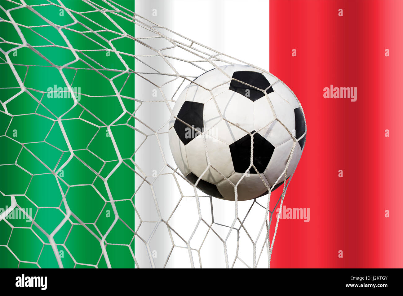 Italy waving flag and soccer ball in goal net Stock Photo - Alamy