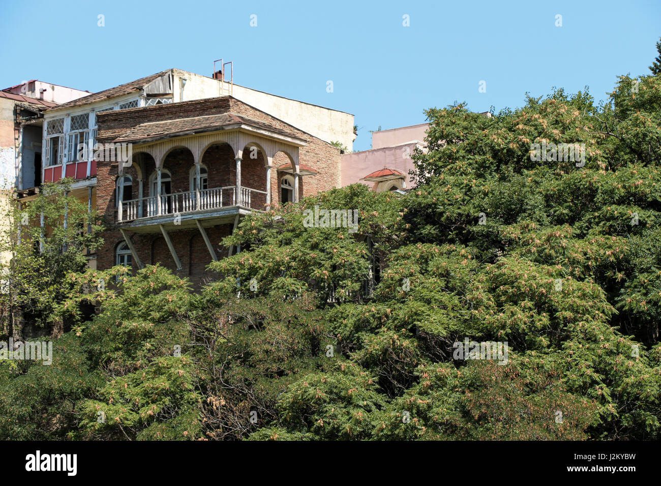 Balcony of a Traditional Georgian houses made of wood in Tbilisi of ...