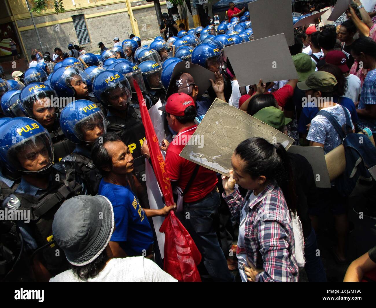 Manila, Philippines. 29th Apr, 2017. Police block protesters from ...