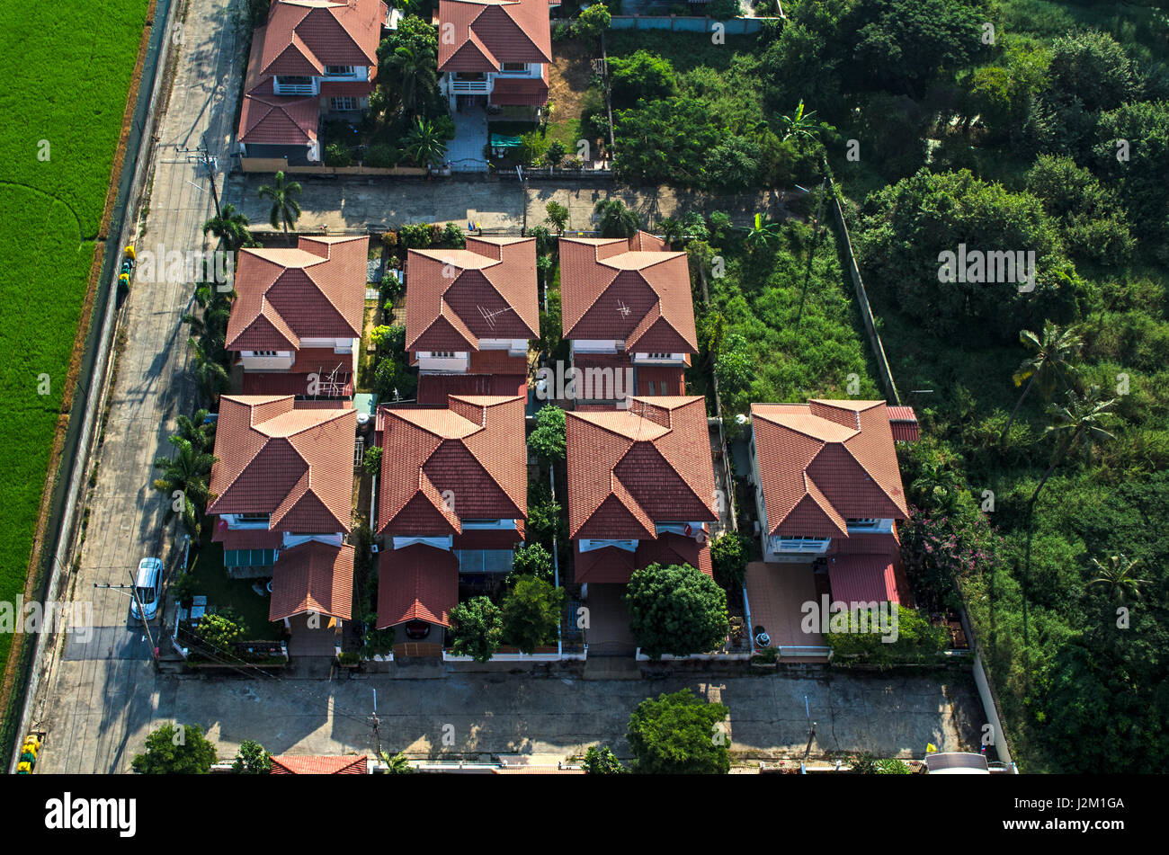 Housing residential area roofs aerial photography Stock Photo - Alamy