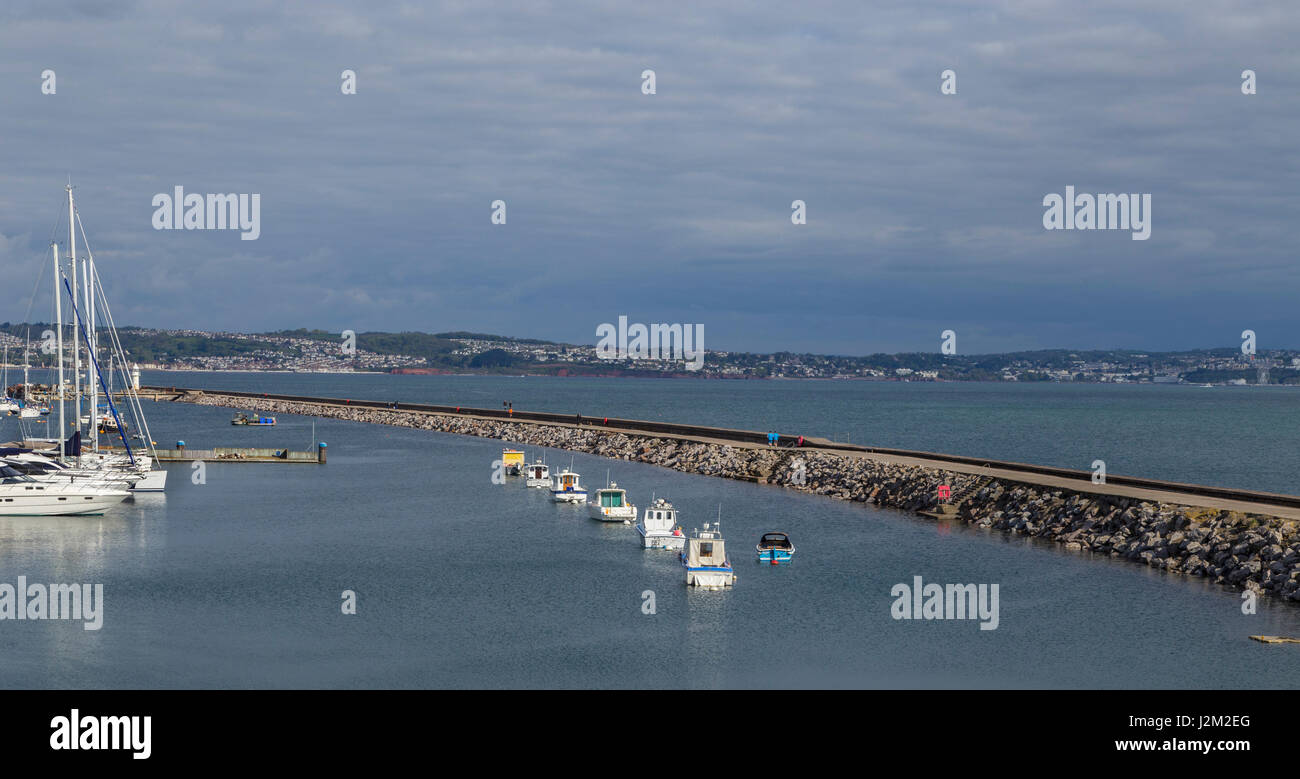 View across Brixham Harbour and Marina, towards Torbay, South Devon, UK ...