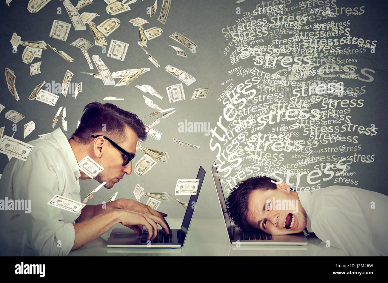 Employee income compensation economy concept. Stressed desperate man ...