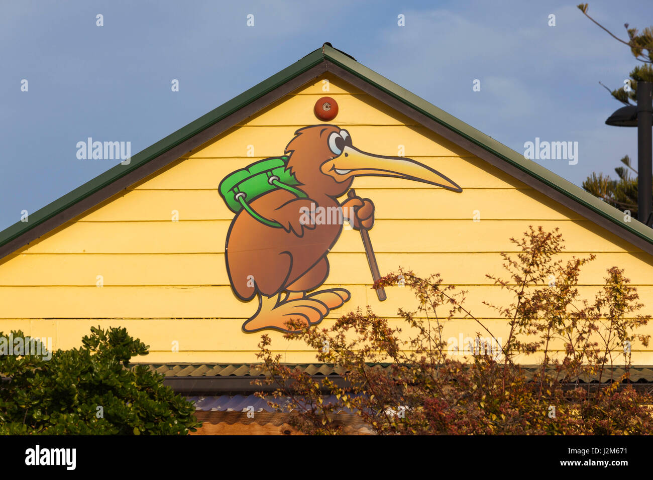 New Zealand, North Island, Hawkes Bay, Napier, backpacking kiwi cartoon ...