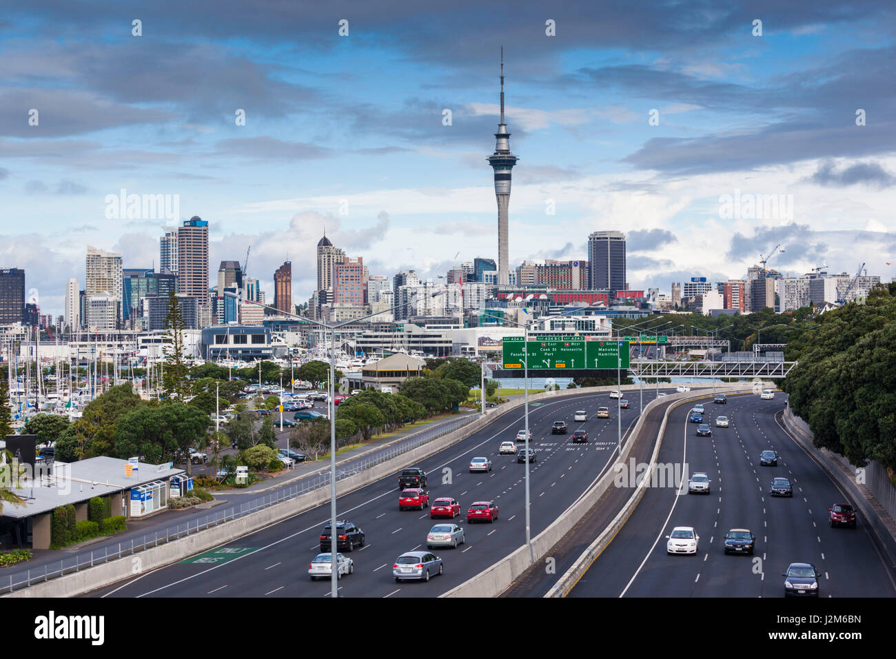 New Zealand, North Island, Auckland, skyline from Northern Motorway ...