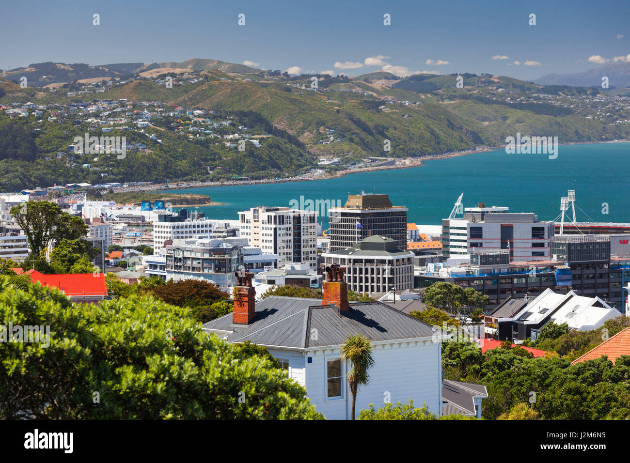 New Zealand, North Island, Wellington, city skyline from the Wellington ...