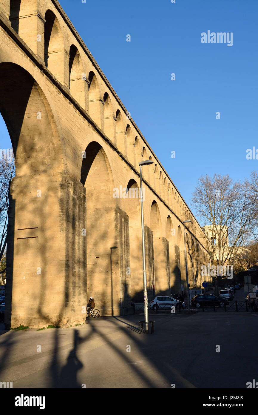 France, Herault, Montpellier, Saint Clement Aqueduct and water tower ...