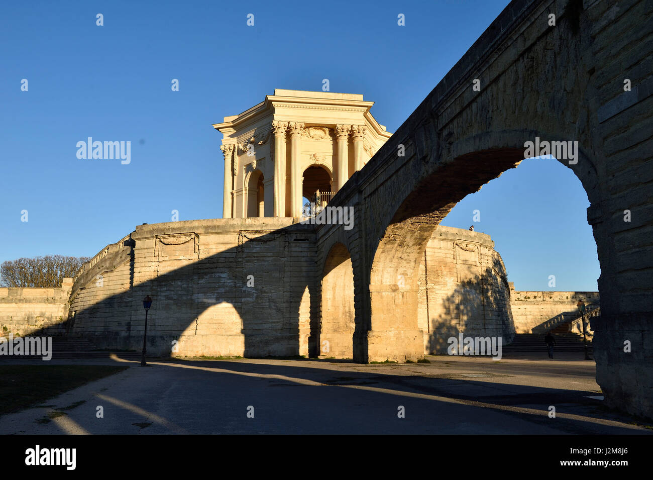 France, Herault, Montpellier, Saint Clement Aqueduct and water tower ...