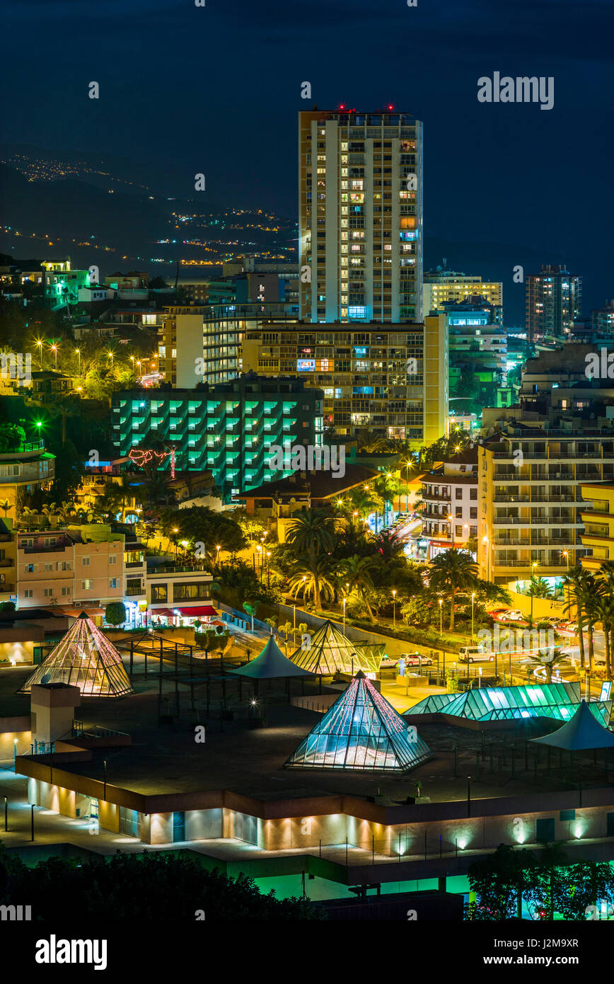 Spain, Canary Islands, Tenerife, Puerto de la Cruz, high rise buildings ...