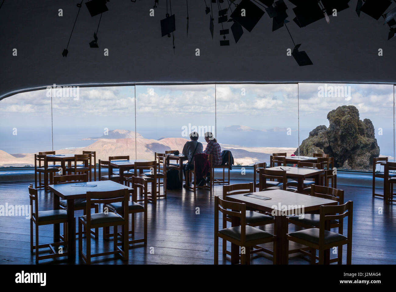 Spain, Canary Islands, Lanzarote, Mirador del Rio, island lookout, cafe ...
