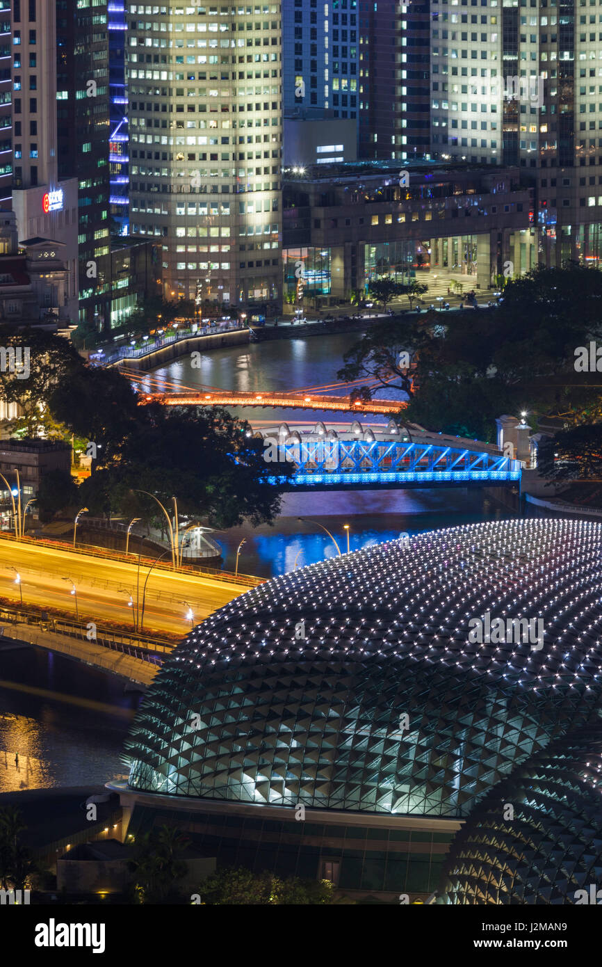 Singapore, elevated skyline view along Singapore River, dusk Stock ...