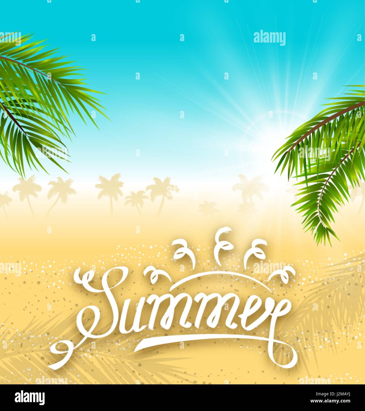 Tropical Nature Background with Palm Leaves and Beach. Lettering Text ...