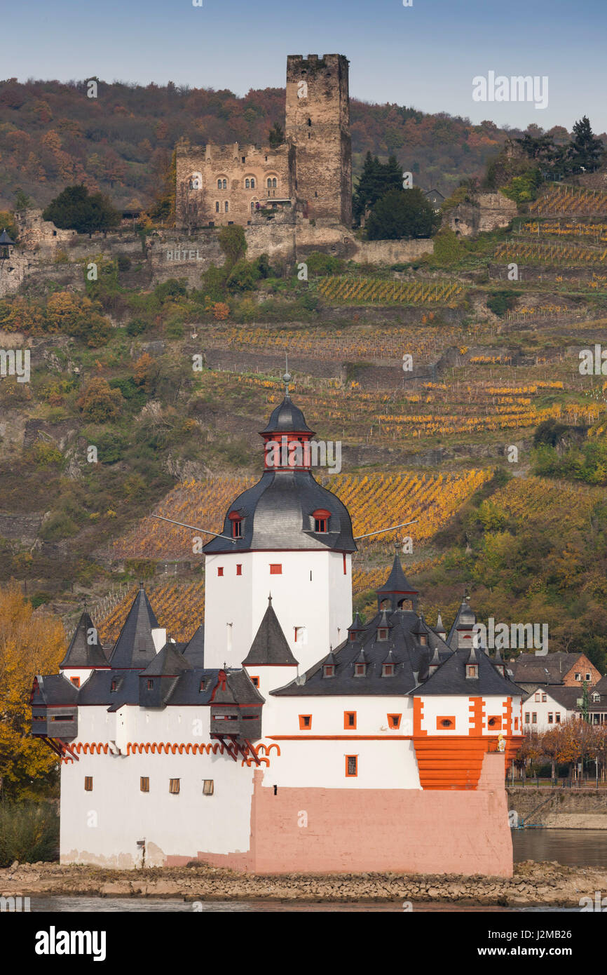 Germany, Rheinland-Pfalz, Kaub, Pfalzgrafenstein Castle, 14th century ...