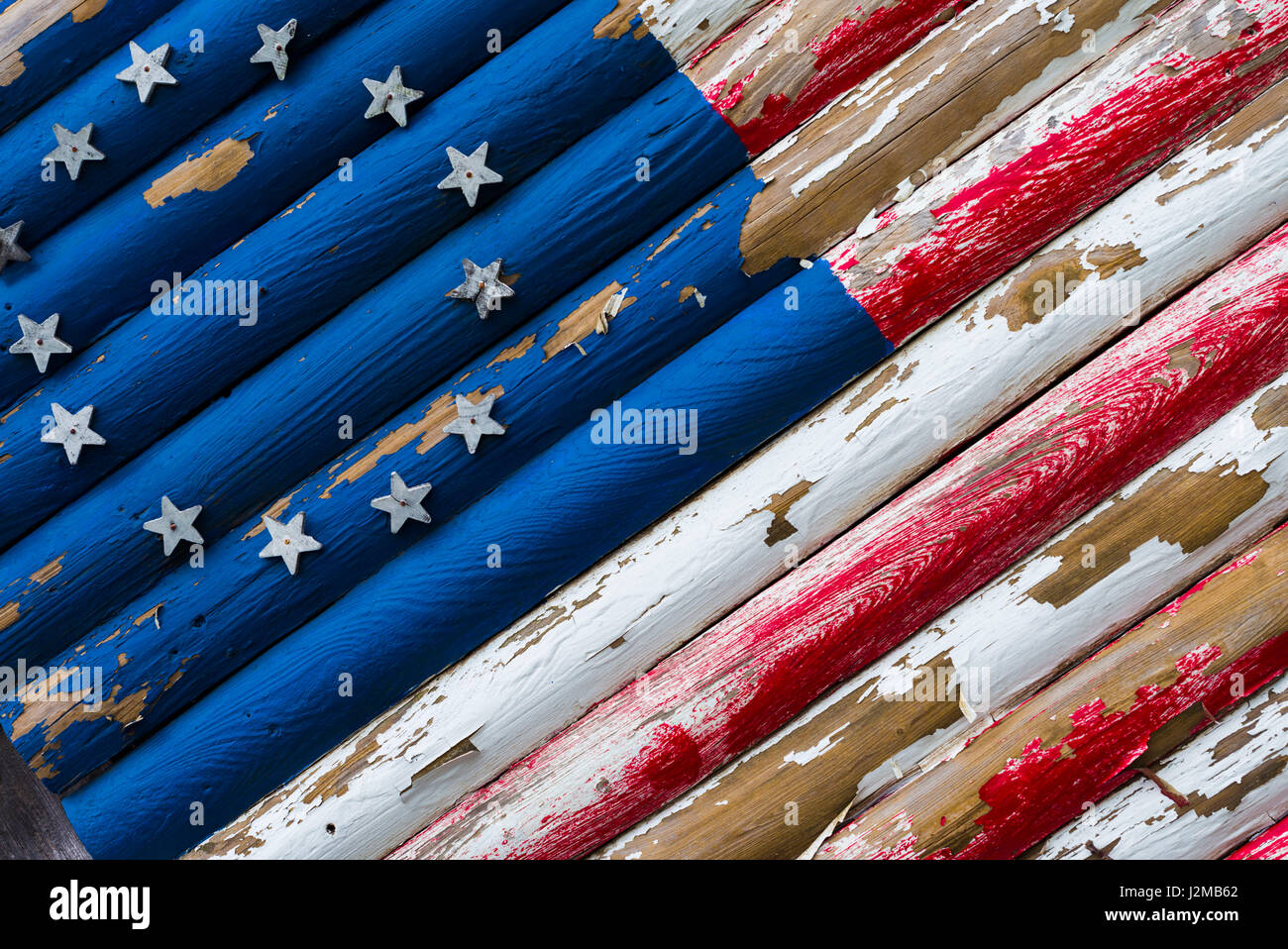 USA, Massachusetts, Cape Ann, Rockport, fence with US flag Stock Photo ...
