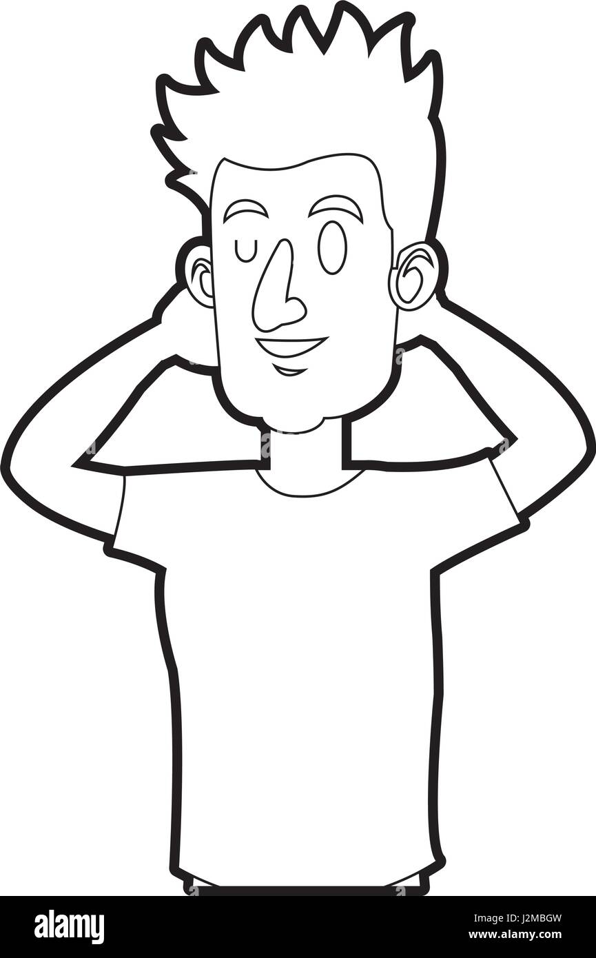 character man with arms up relaxed attitude line Stock Vector Image ...