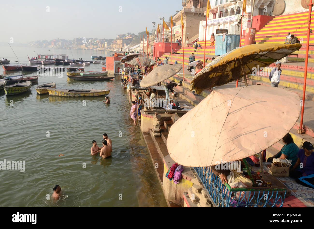 Ghats on the River Ganges, Varanasi (Benares, Uttar Pradesh, India ...