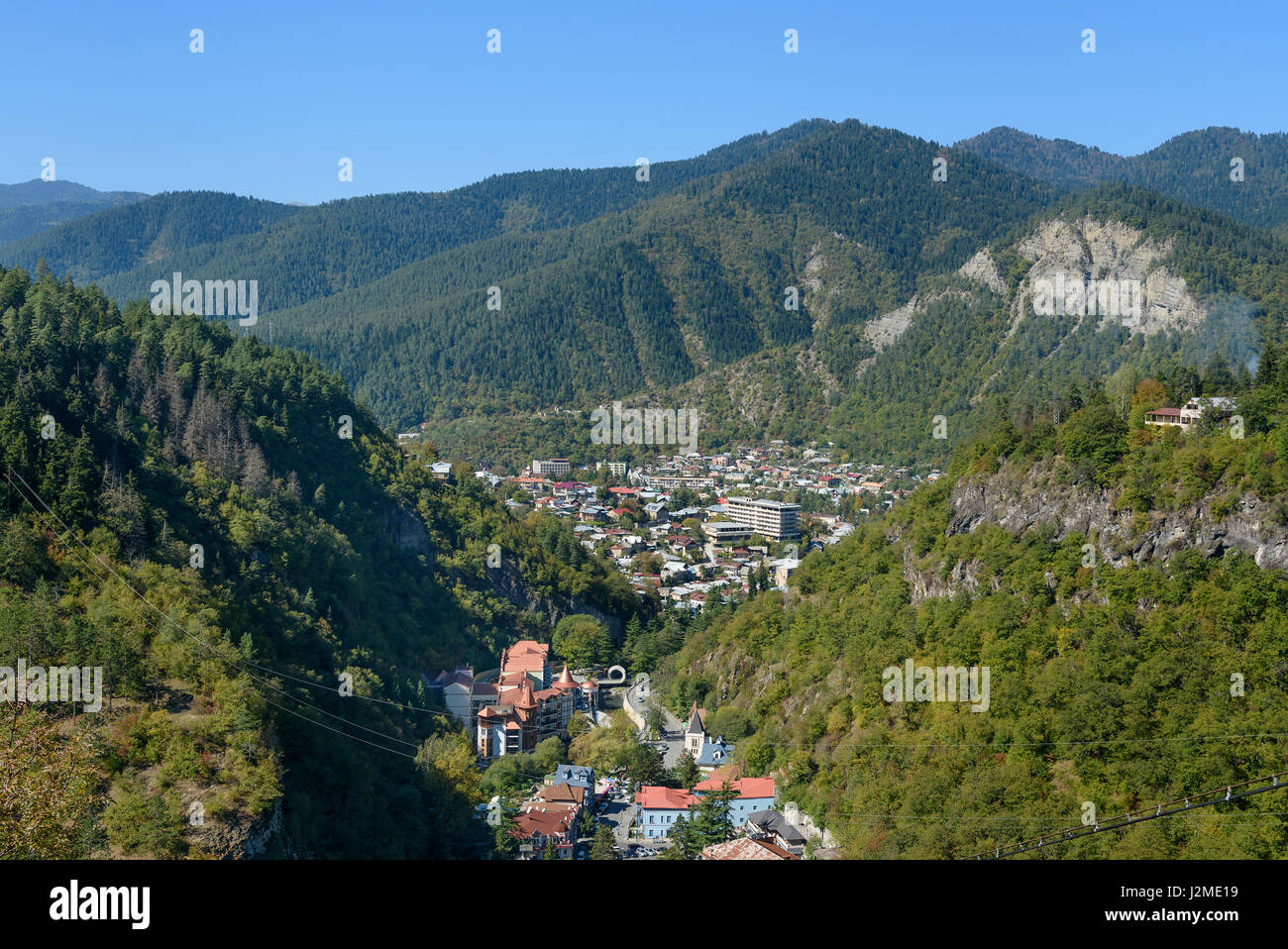 View of Borjomi resort town and Mineral water park from mountain ...