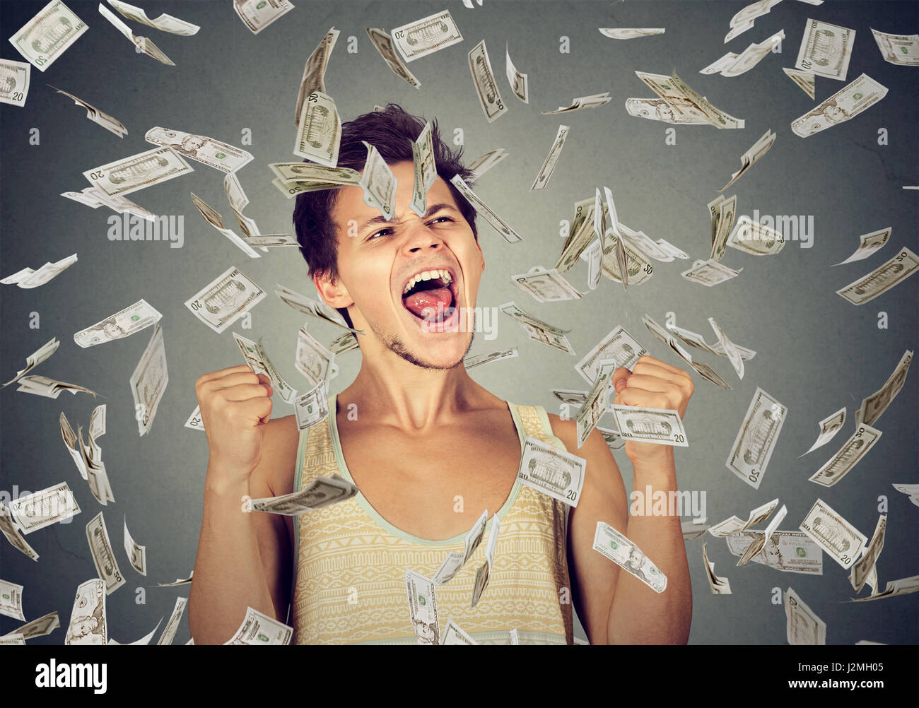 Happy young man going crazy screaming super excited. Ecstatic guy ...